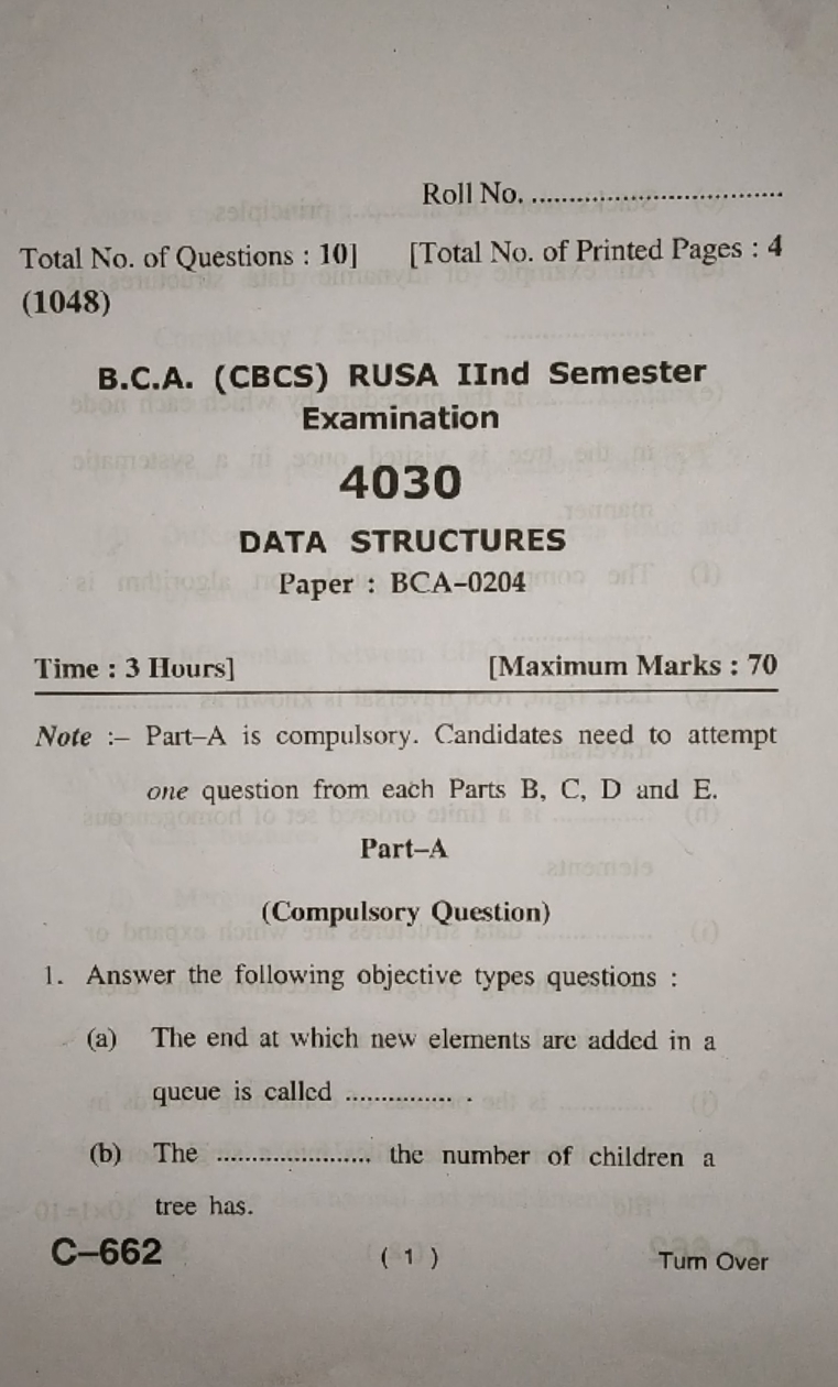 HPU BCA Old Question Papers
