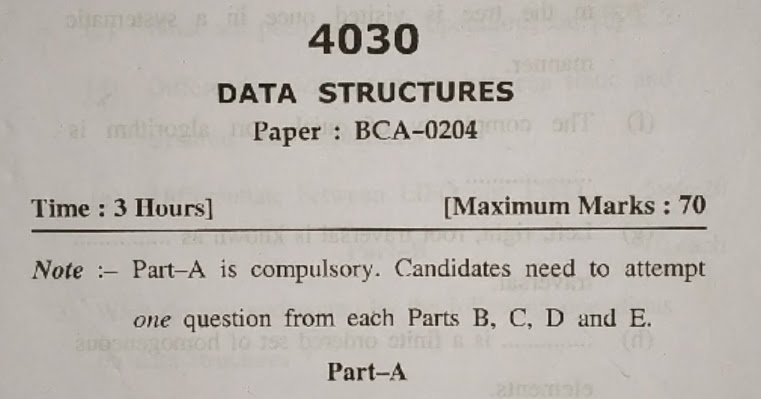 BCA Data Structures Question Paper HPU