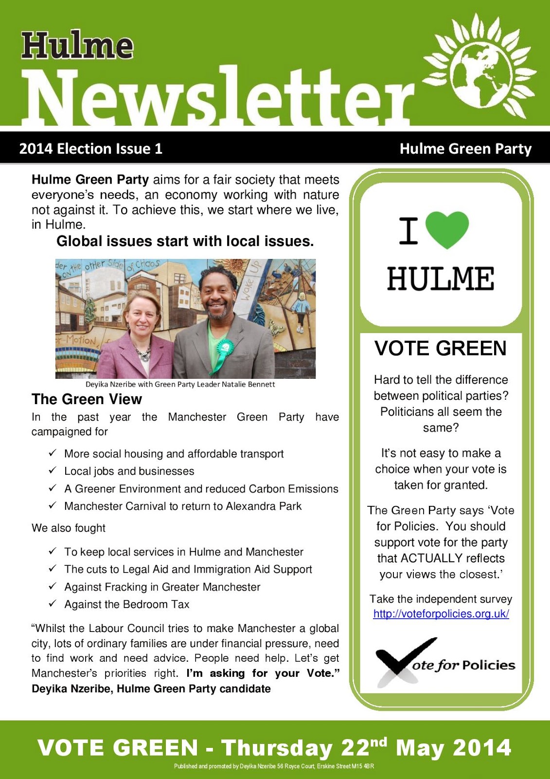 Hulme Greens: Hulme Green Party Newsletter Election Special 1 (2014)