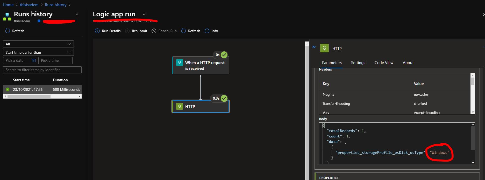The logic app and the resource graph query
