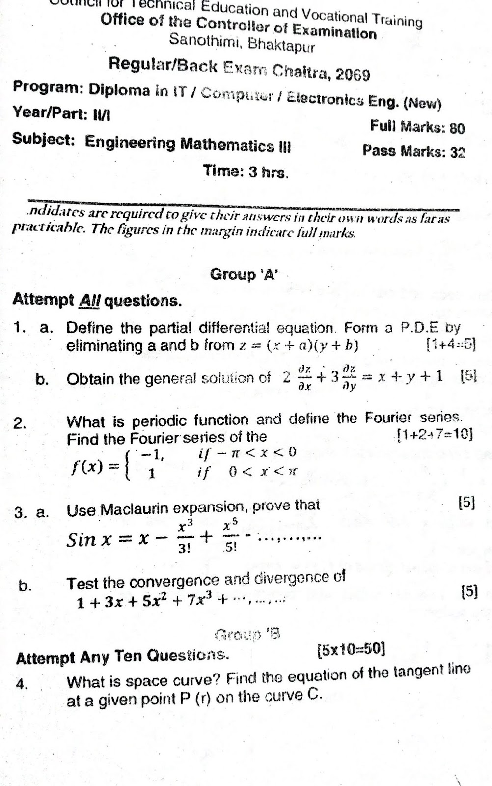 Engineering Math III | Question Papers | CTEVT