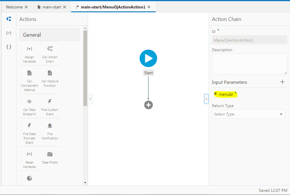 Oracle Visual Builder Cloud Service- How to use switch case in action chain