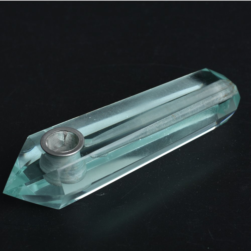 Natural Green Fused Crystal Pipe with Carb