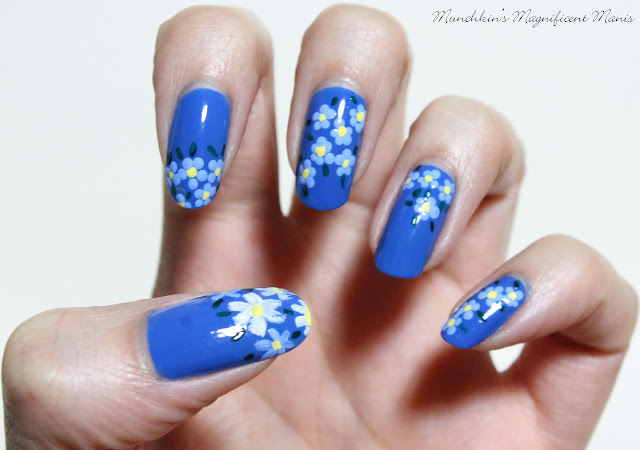 Munchkin’s Magnificent Manis: Spring Time- Blue Flowers Nail Design