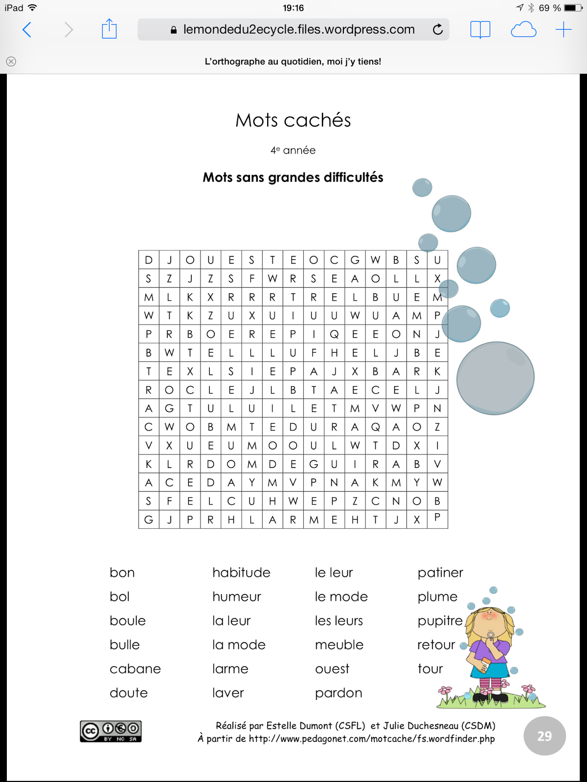 Bienvenue en 4e année: mots cachés