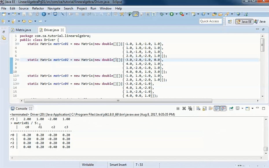 Prototype Project: Intro to Linear Algebra w/ JAVA 8 (Tutorial 01)