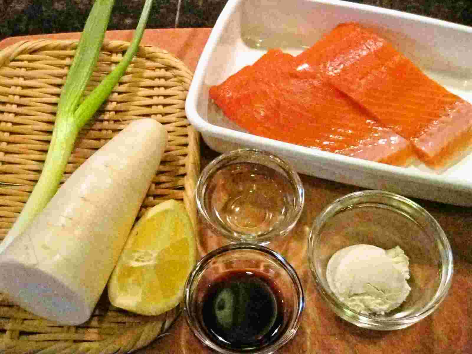 Recipes for Tom: Sake no shoyu sotee, daikon oroshi zoe / salmon soy ...