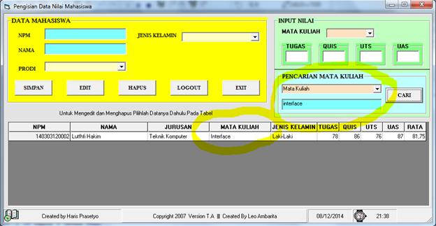 Haris Prasetyo Site: Program Pengisian Data Nilai Mahasiswa Dengan Visual Basic 6.0 dan Database ...