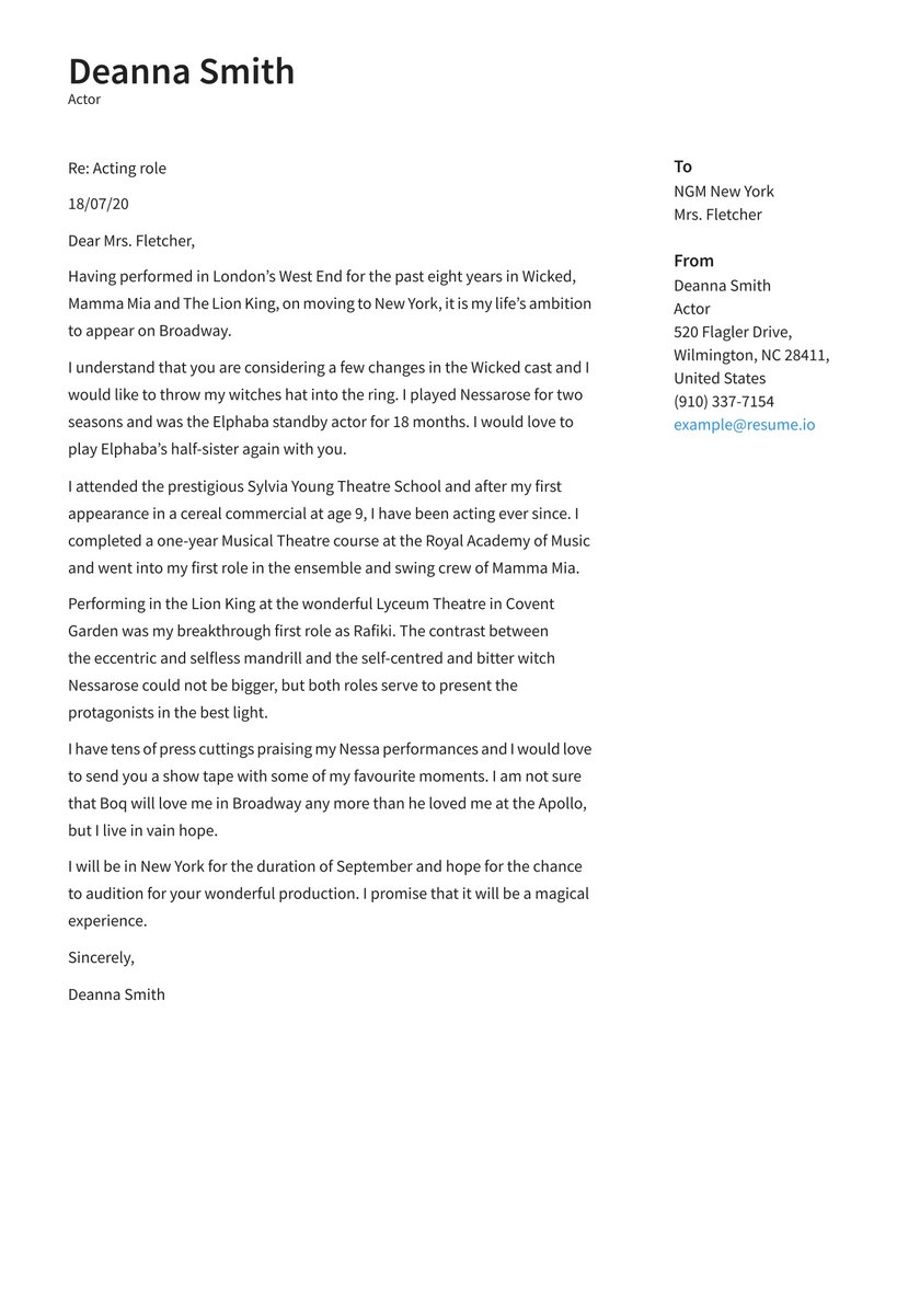 Acting Cover Letter Examples 2018 ~ Resume Letter