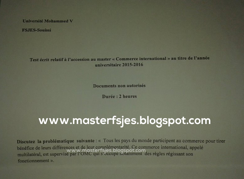 Exemple de Concours Master Commerce International 2015-2016 - Fsjes ...