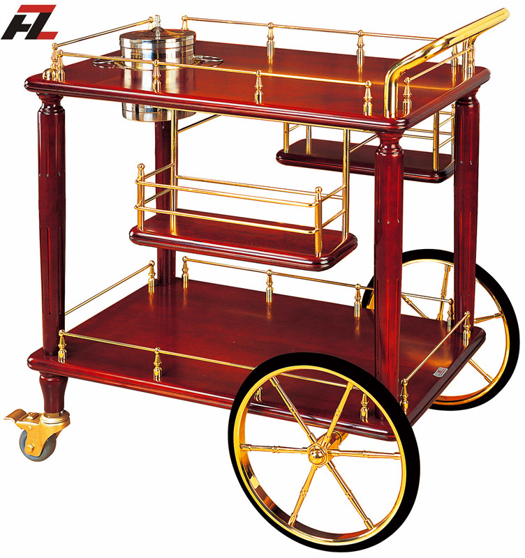 China hotel supplies manufacturer: Luxurious Drink Trolley with SS Handle