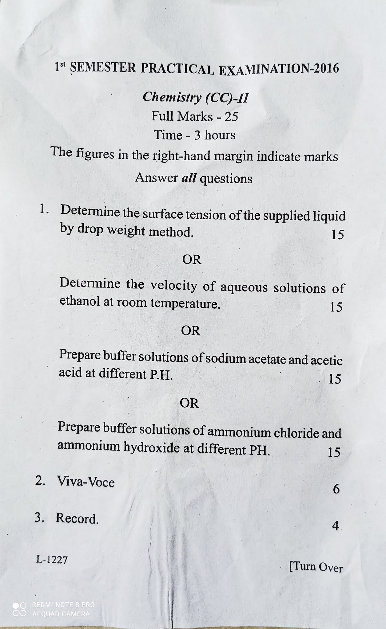 Previous Year 1st Semester Chemistry Honours Questions and Solutions