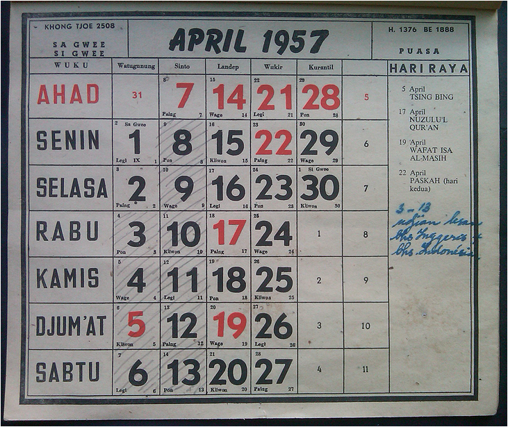 Koleksi Barang Djadoel: KALENDER 1957