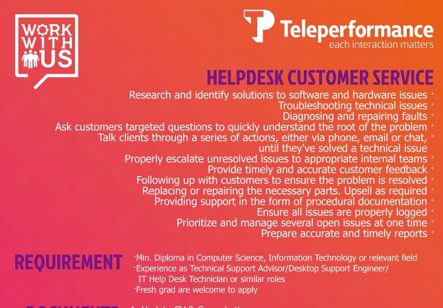 Lowongan Hepd Desk Teleperformance - CDC