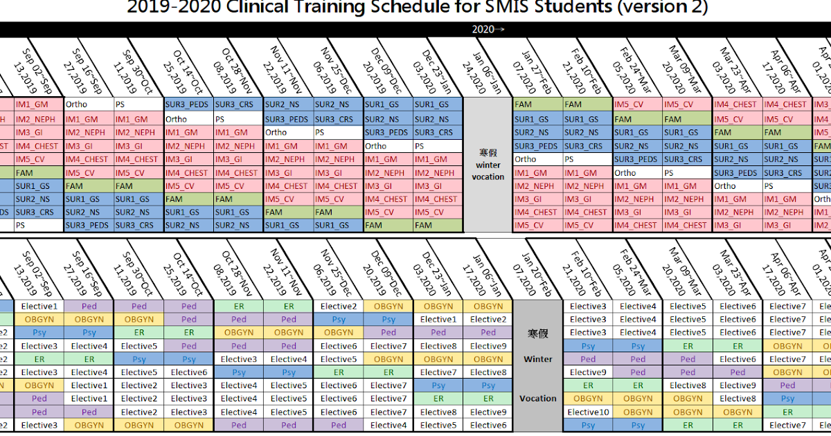 Clinical Rotation Schedule for Academic Year 2019 to 2020