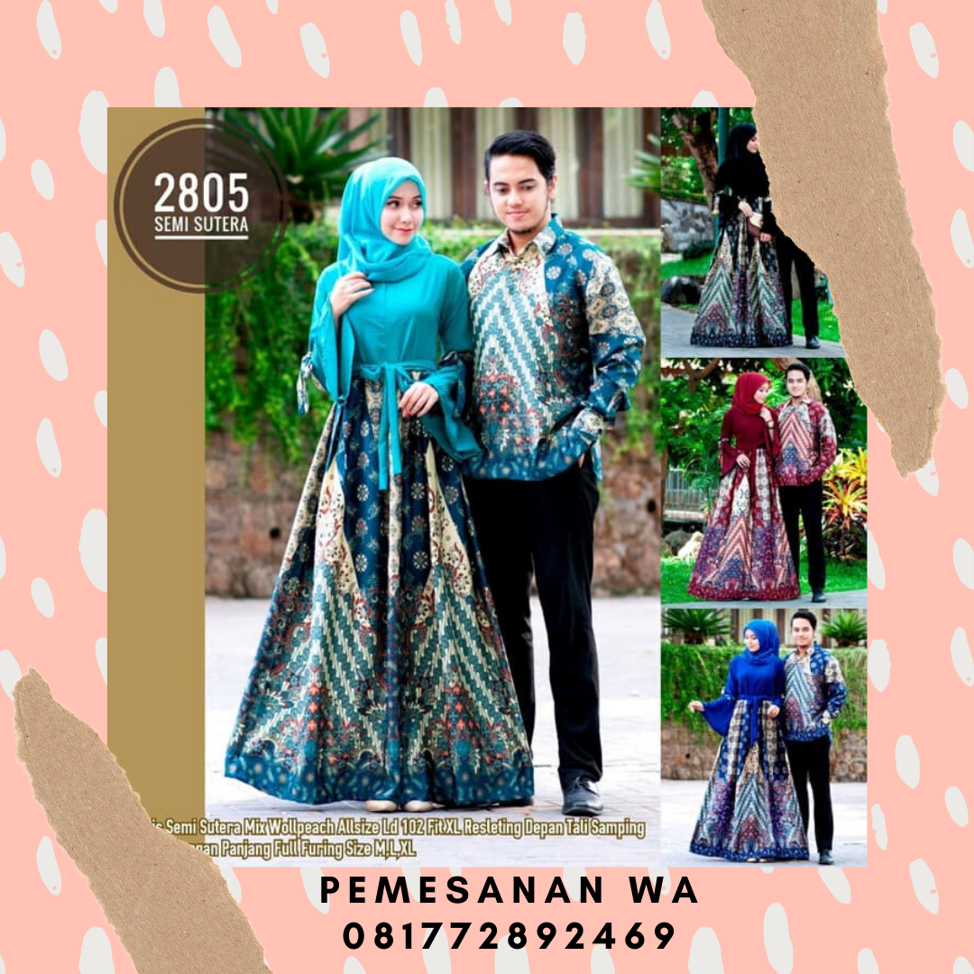 Setelan Dress Baju Batik Couple Gamis Sarimbit Semisutra Kombinasi ...