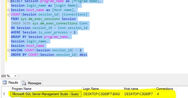 Microsoft Business Intelligence: Get the active connection of SQL-Server