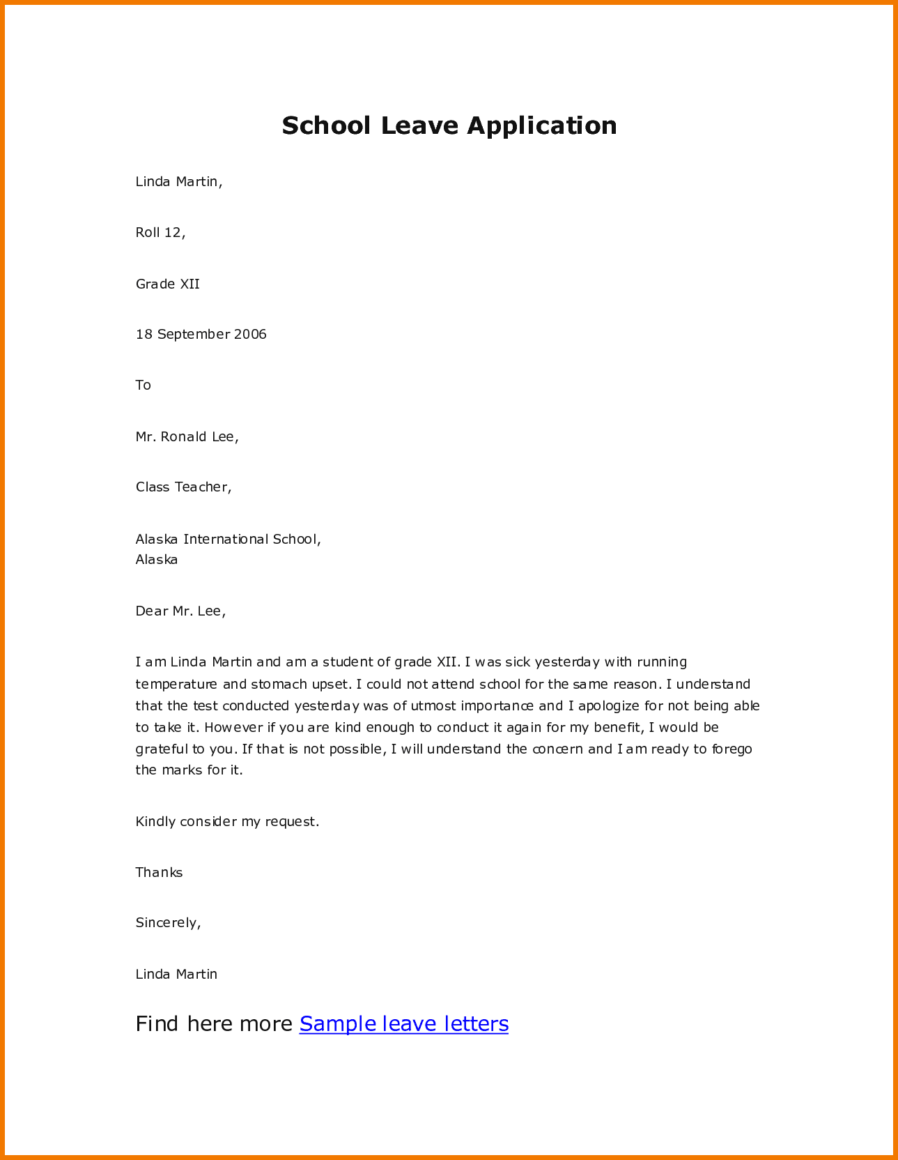 Formal Letter Format Leave Application - Birthday Letter