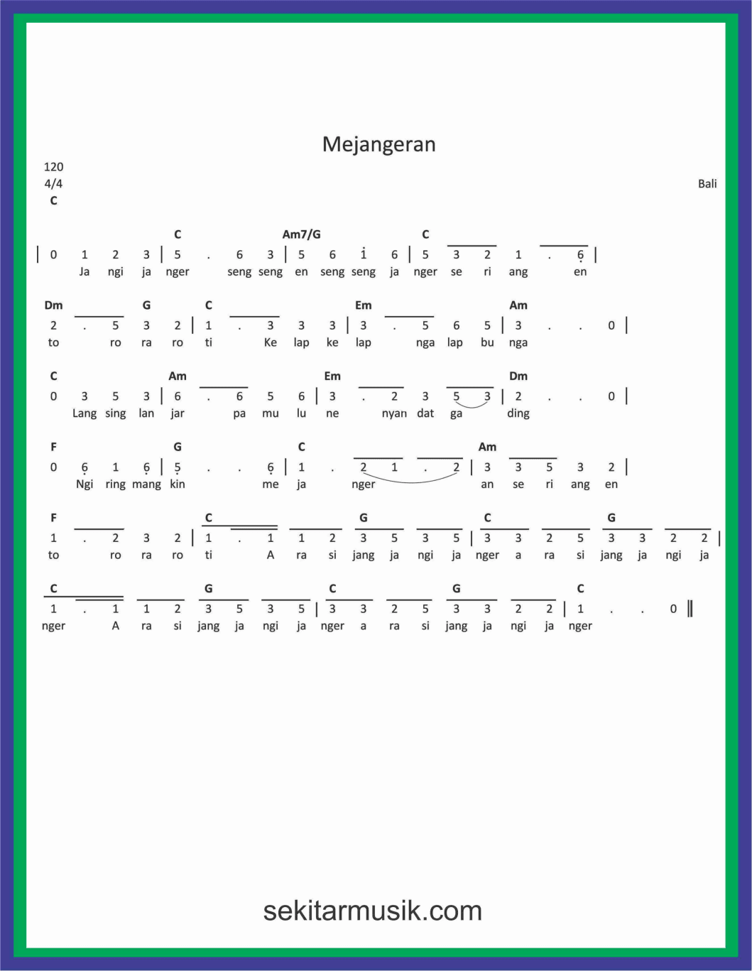 Not Angka Lagu Mejangeran - SEKITAR MUSIK