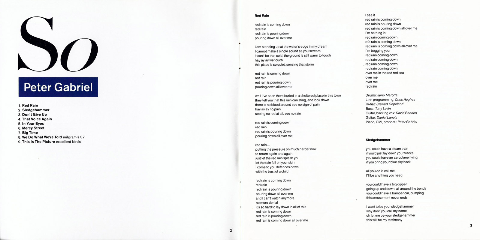 Encarte: Peter Gabriel - So - Encartes Pop