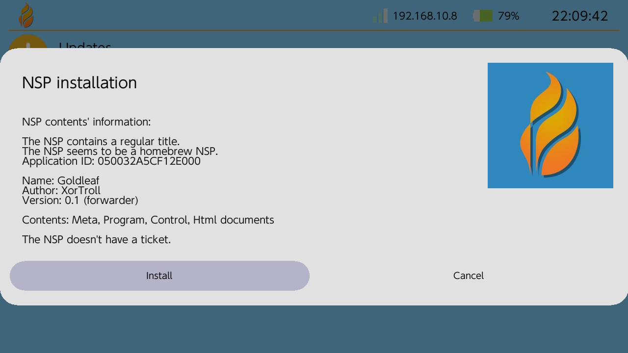 ニンテンドースイッチ nspインストール、ファイルブラウザ、チケット編集など様々な機能があるGoldleaf紹介