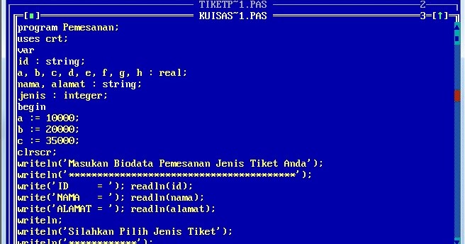 Contoh Program Pascal Aplikasi Tiket Kereta Api dengan Case Of ... Contoh Program Pascal Aplikasi Tiket Kereta Api dengan Case Of ...