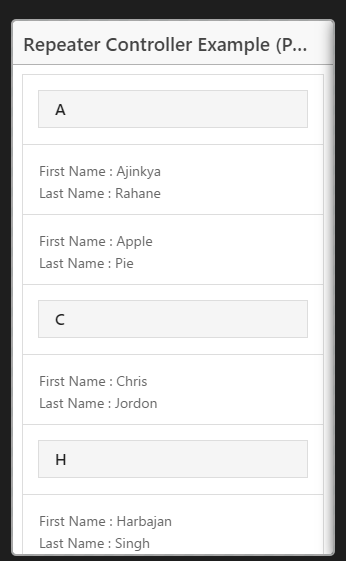 Repeater Control In Ionic Framework With Grouping Coding Defined