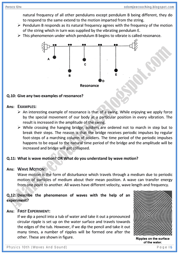 Adamjee Coaching: Waves and Sound - Question Answers - Physics 10th