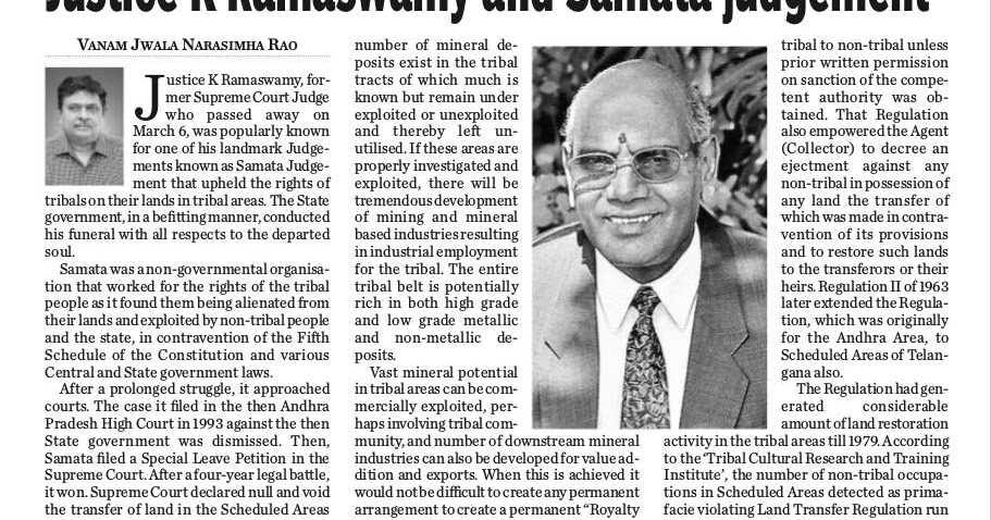 Jwala's Musings: Justice K Ramaswamy and Samata Judgement : Vanam Jwala ...