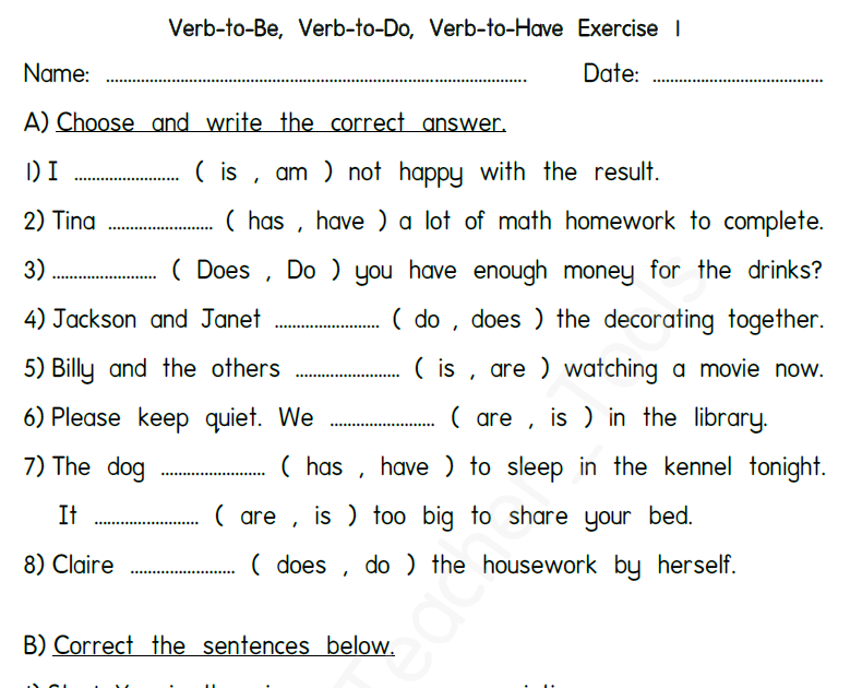 Passionate Teacher Tools: Verb-to-Be, Verb-to-Do, Verb-to-Have Exercise ...