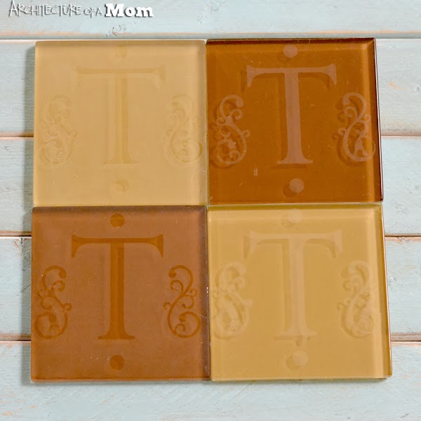 Architecture of a Mom: Etched Monogram Glass Tile Coasters