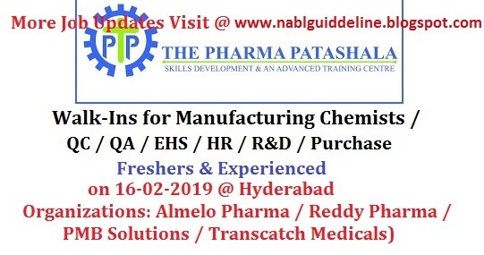 NABL GUIDELINES: Almelo Pharma / Reddy Pharma / PMB Solutions / Transcatch Medicals: Walk-Ins ...