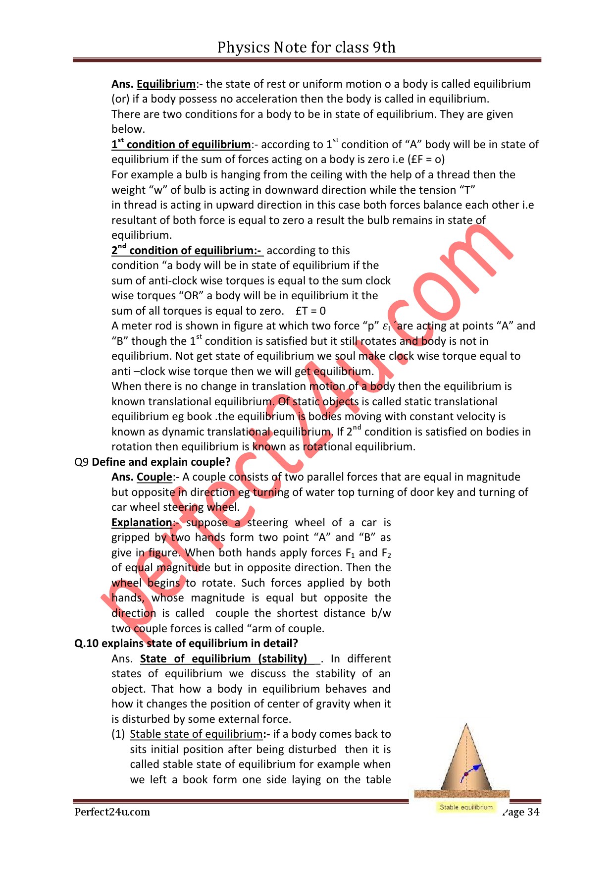 Physics Notes for Class 9th