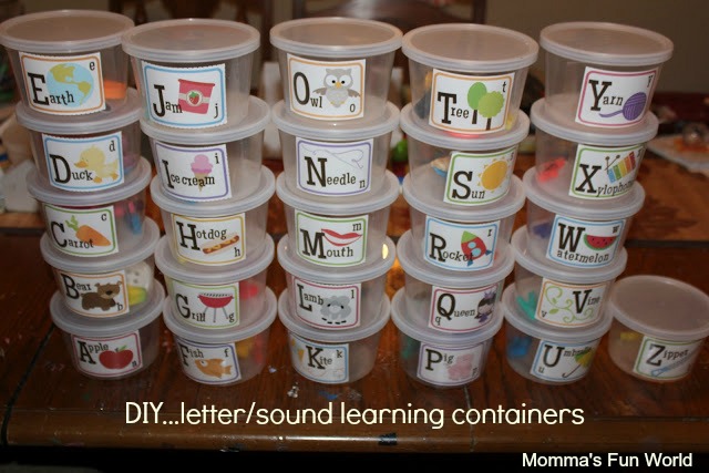 Momma's Fun World: DIY...alphabet sounds teaching tubs