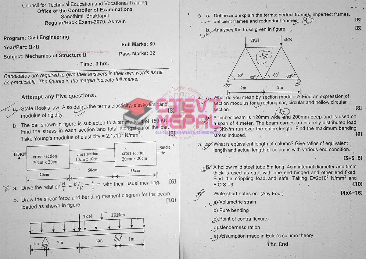Mechanics of Structure - 4th Semester Question Papers CTEVT | Diploma ...