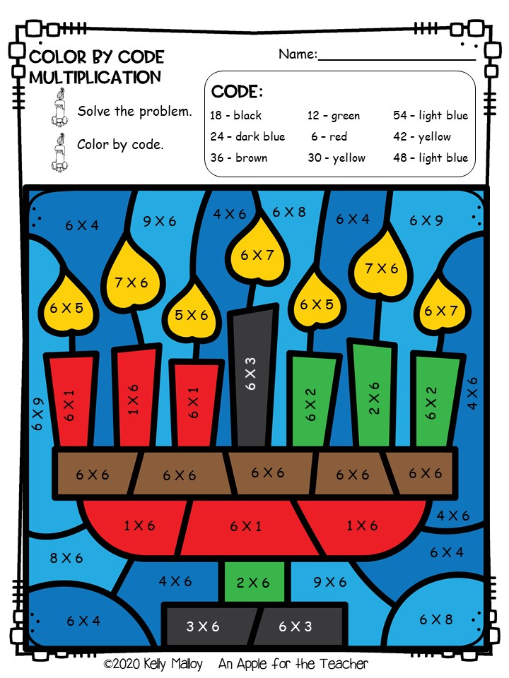 An Apple For The Teacher: Kwanzaa Color By Number Math Facts Practice ...
