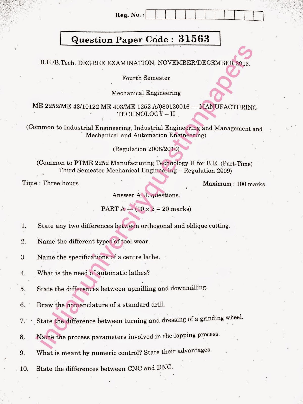 ME2252 Manufacturing Technology II B.E Mechanical Engineering 04th ...