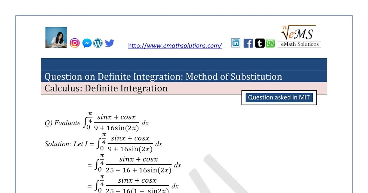 Question on Definite Integration: Method of Substitution