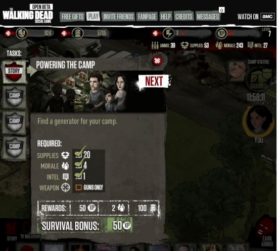 ZONE ENTERTAINMENT : WALKING DEAD ON FACEBOOK THE GAME