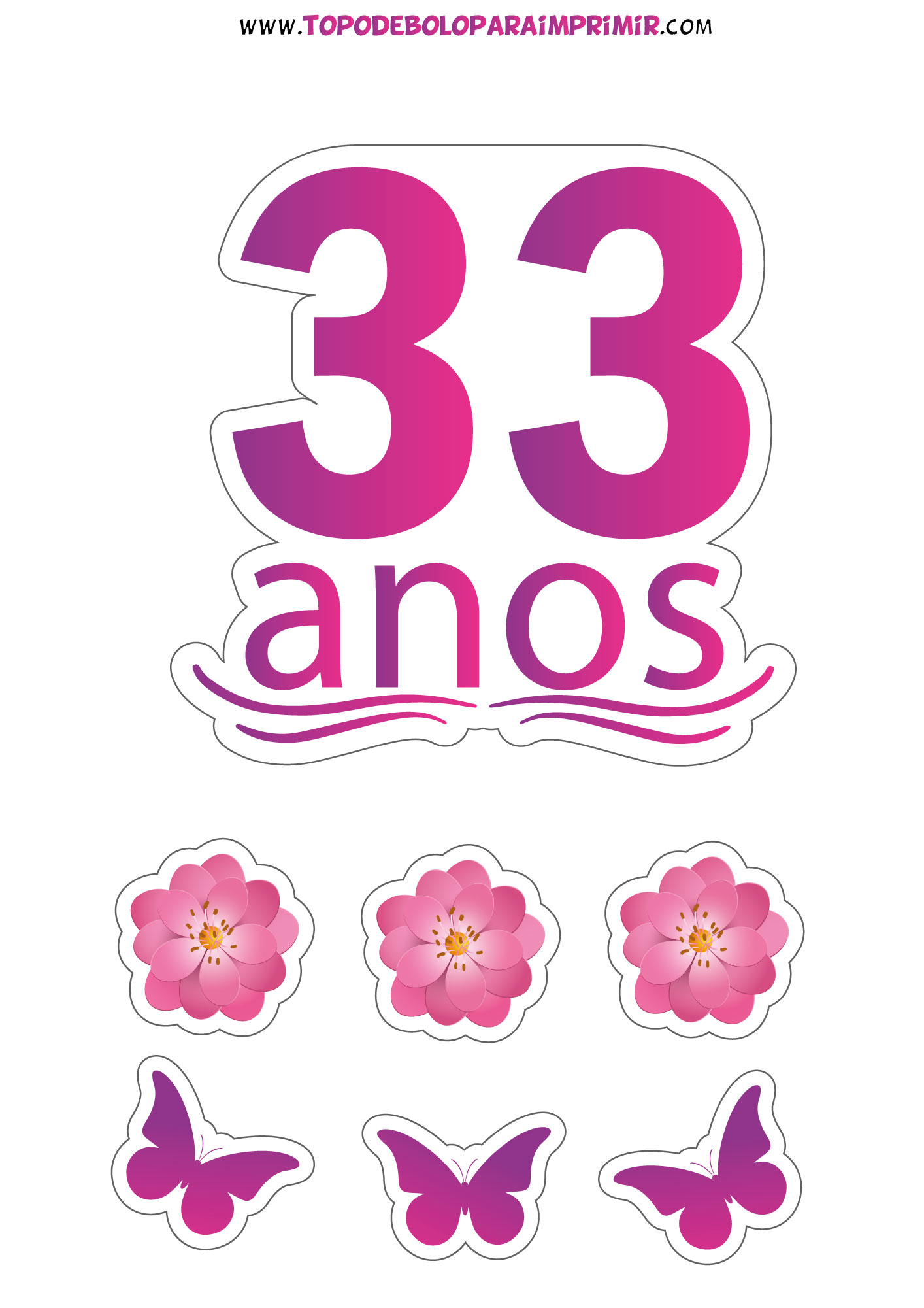 topo de bolo 33 anos para imprimir