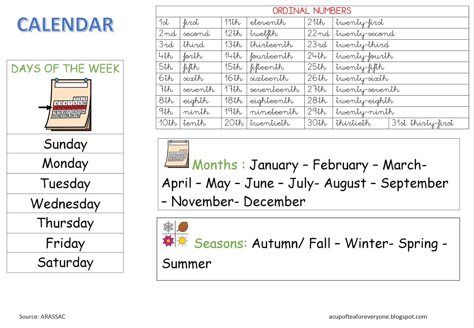 A cup of T.E.A. for everyone: Useful Calendar infography