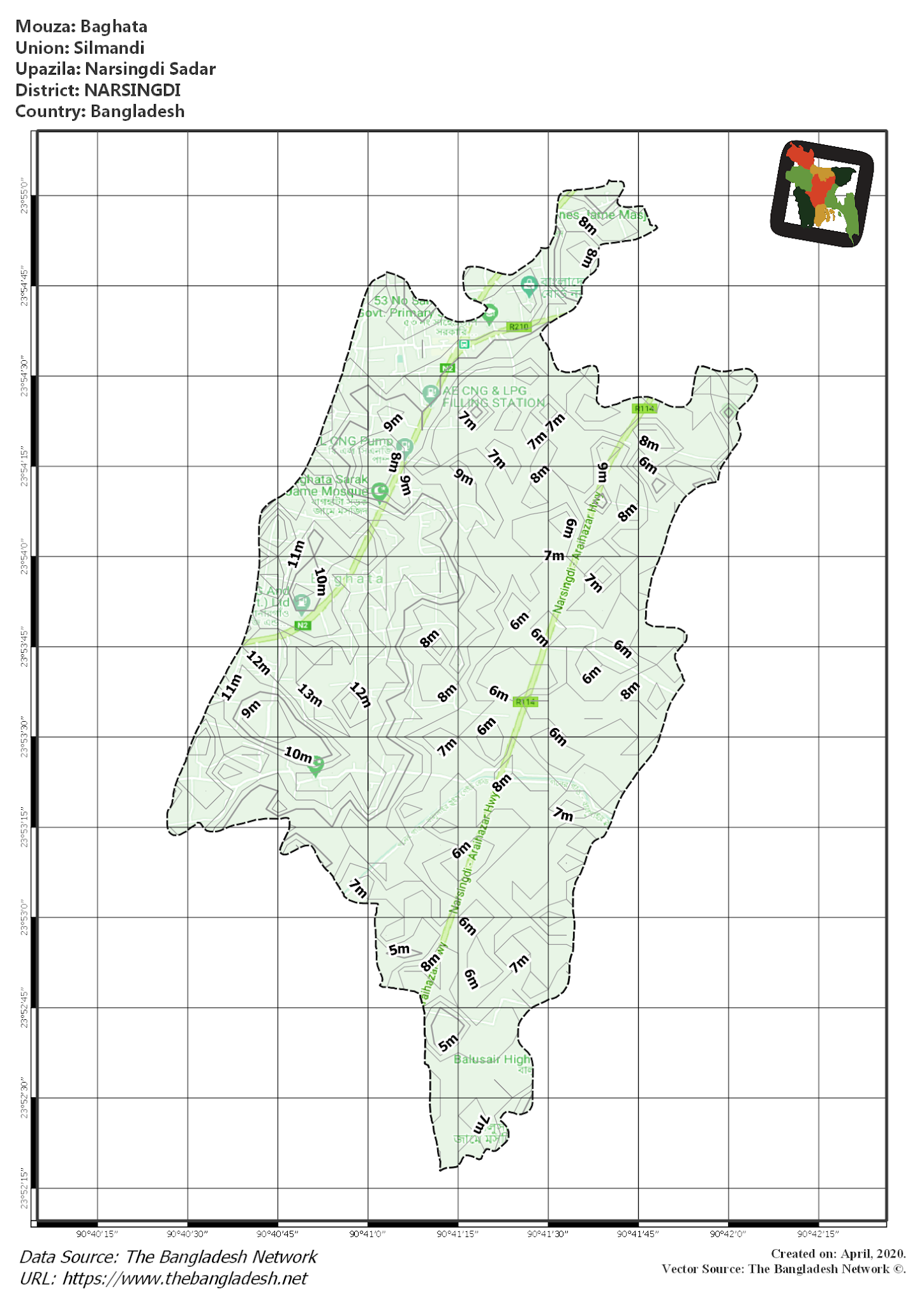 Map of Baghata Mouza, Narsingdi Sadar, Narsingdi