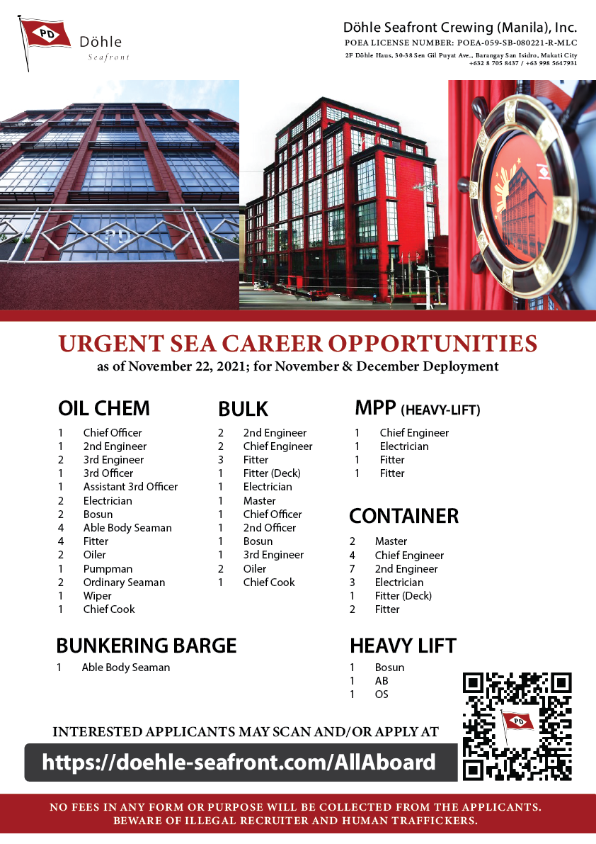 Hiring Crew For Bunkering Barge, Bulk Carrier, Heavy Lift, Oil Tanker ...