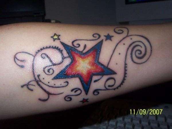 Tattoo Design Art: Nice Colorful Star Tattoo design on Arms