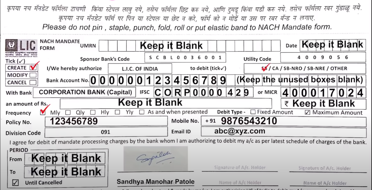 LIC POLICY SERVICE INFORMATION: Change of bank account details & Nach ...