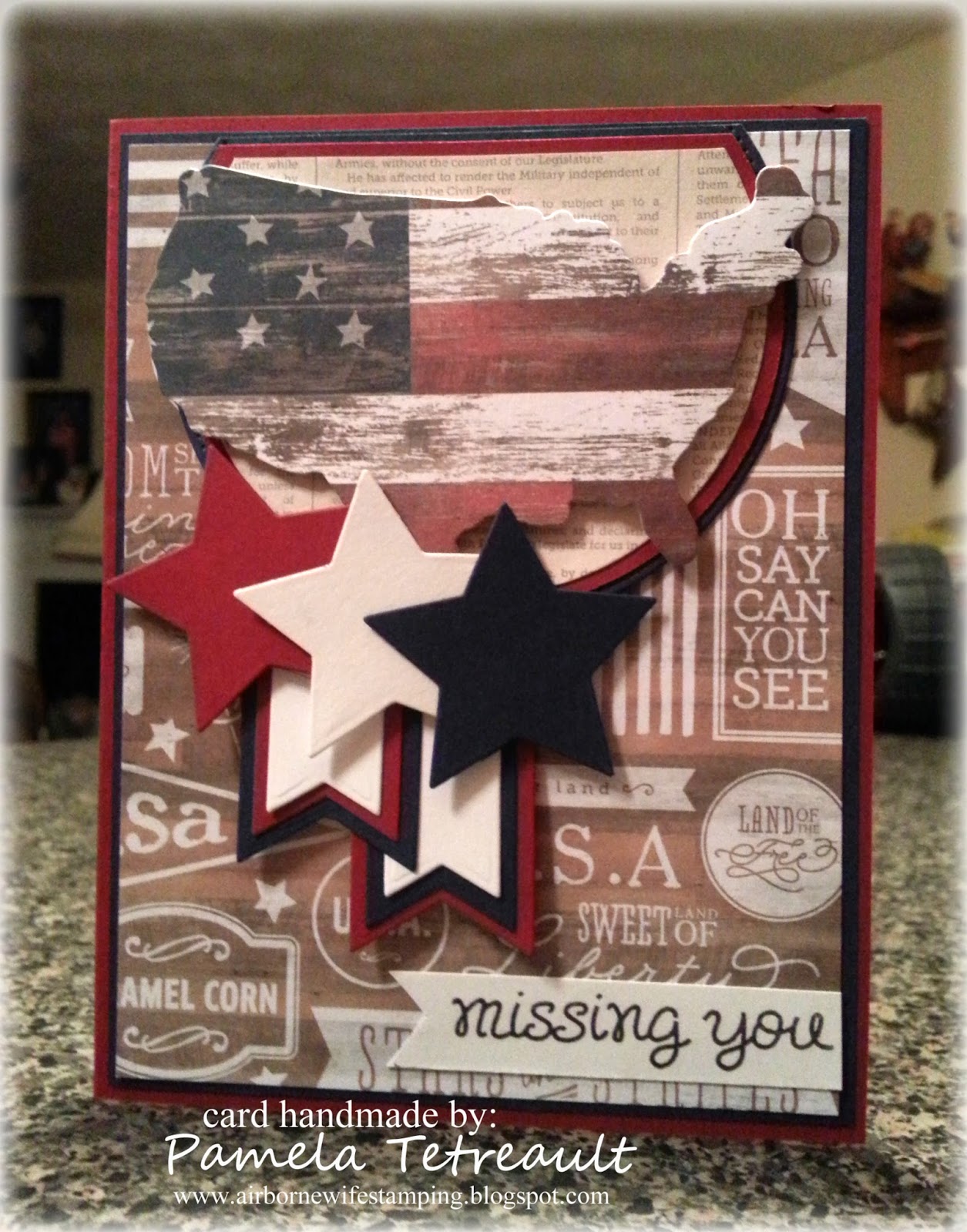 airbornewife's stamping spot: SSSC217 "MISSING YOU" patriotic USA card