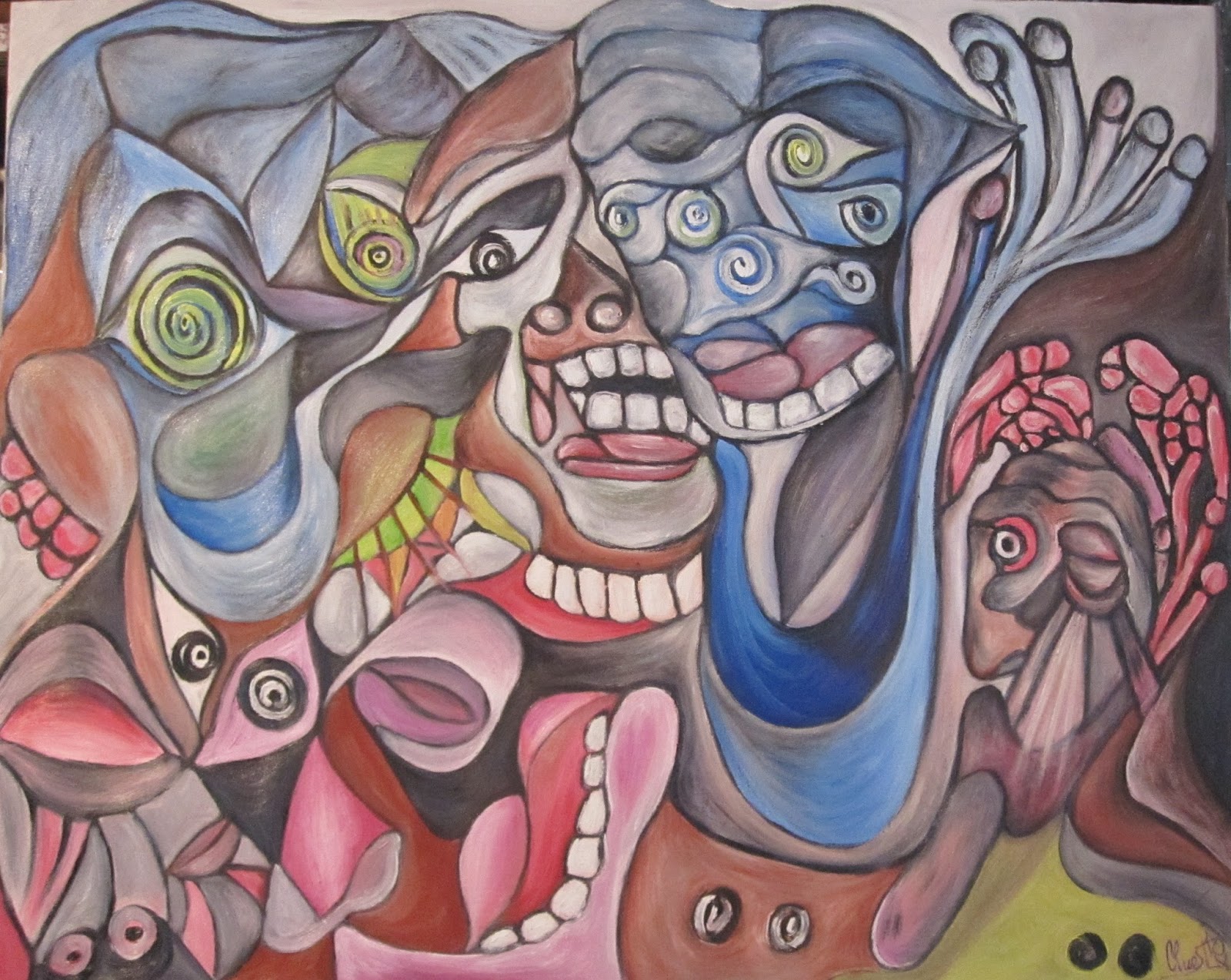 Pintura al cubo: Un día de locos, óleo sobre lienzo de 100x80 cm