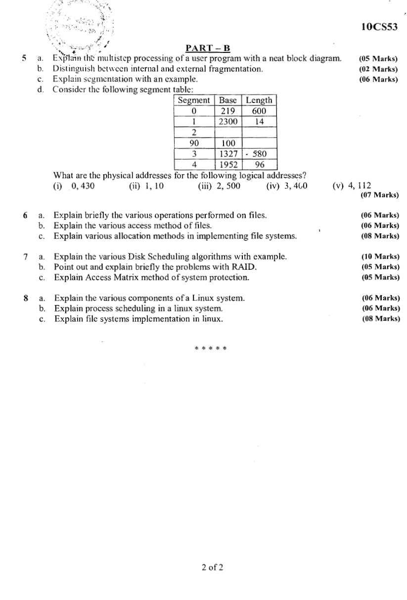 Visvesvaraya Technological University B E Computer Science Cbcs Fifth Semester 10cs53