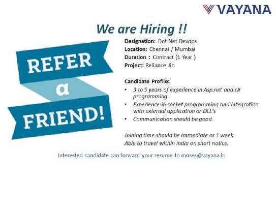 Referral Drive at Vayana - Dot Net Developers (Asp.Net, C# ...