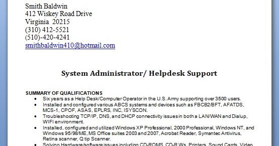 System Operator Sample Resume Format in Word Free Download